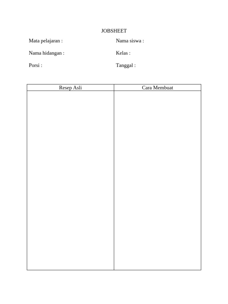 Contoh Jobsheet Praktikum Masak | PDF