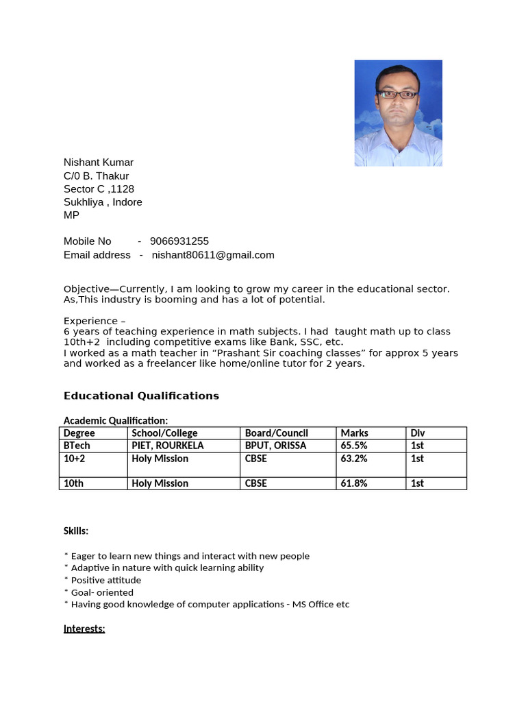 Nishant Math CV | PDF