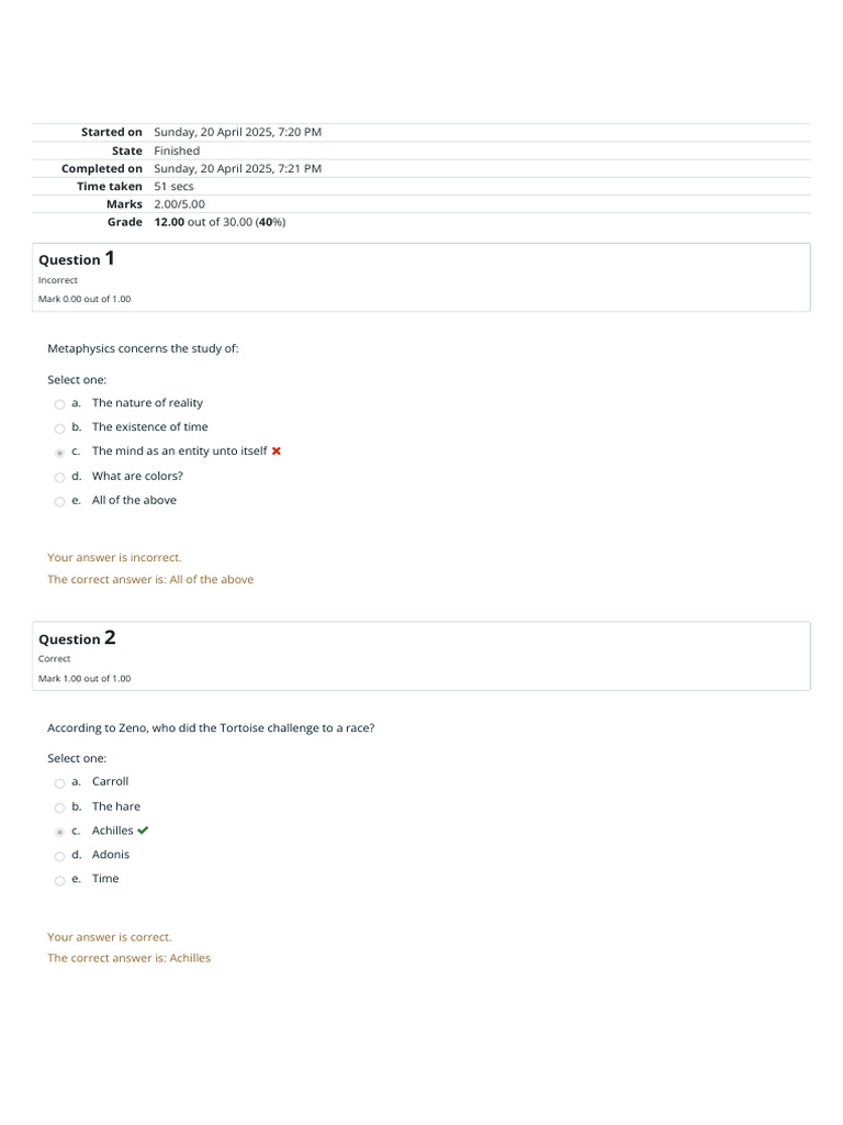 Self-Quiz Unit 2 - Attempt Review - Home | PDF