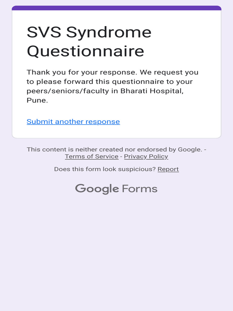 SVS Syndrome Questionnaire | PDF