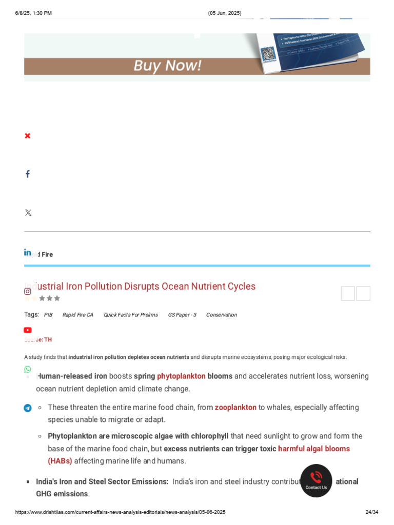 Industrial Iron Pollution's Ocean Impact | PDF
