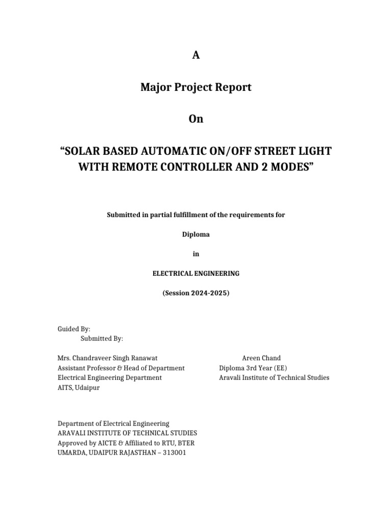 Solar Street Light Project Report Complete 2 | PDF | Remote Control ...
