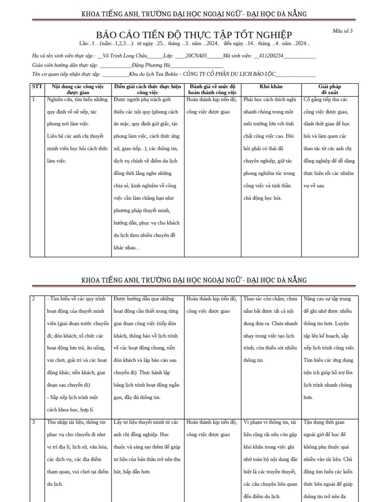Mau So 3 Bao Cao Tien Do Thuc Tap.doc Daht | PDF