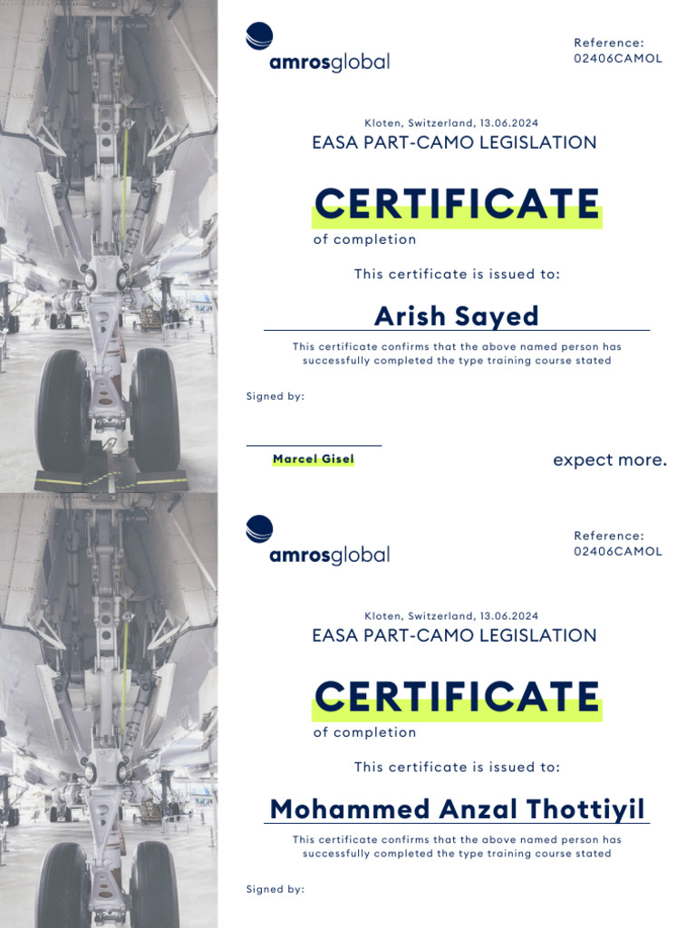 EASA PART-CAMO Training Certificate | PDF