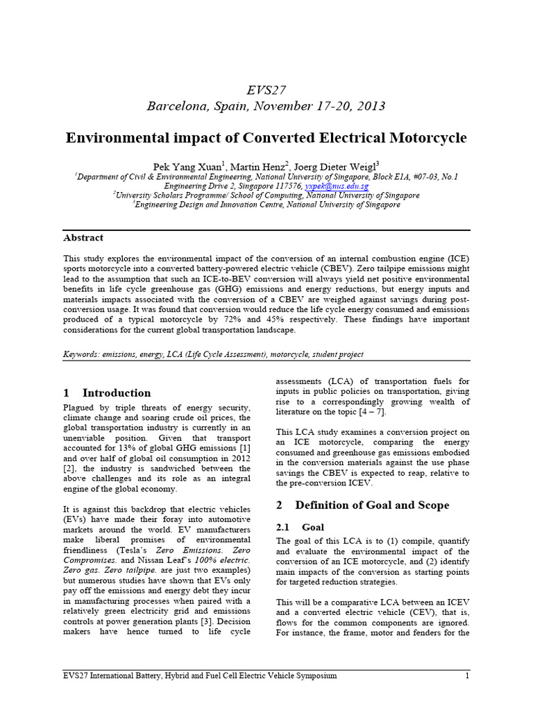Environmental Impact of Motorcycle Conversion | PDF | Life Cycle ...