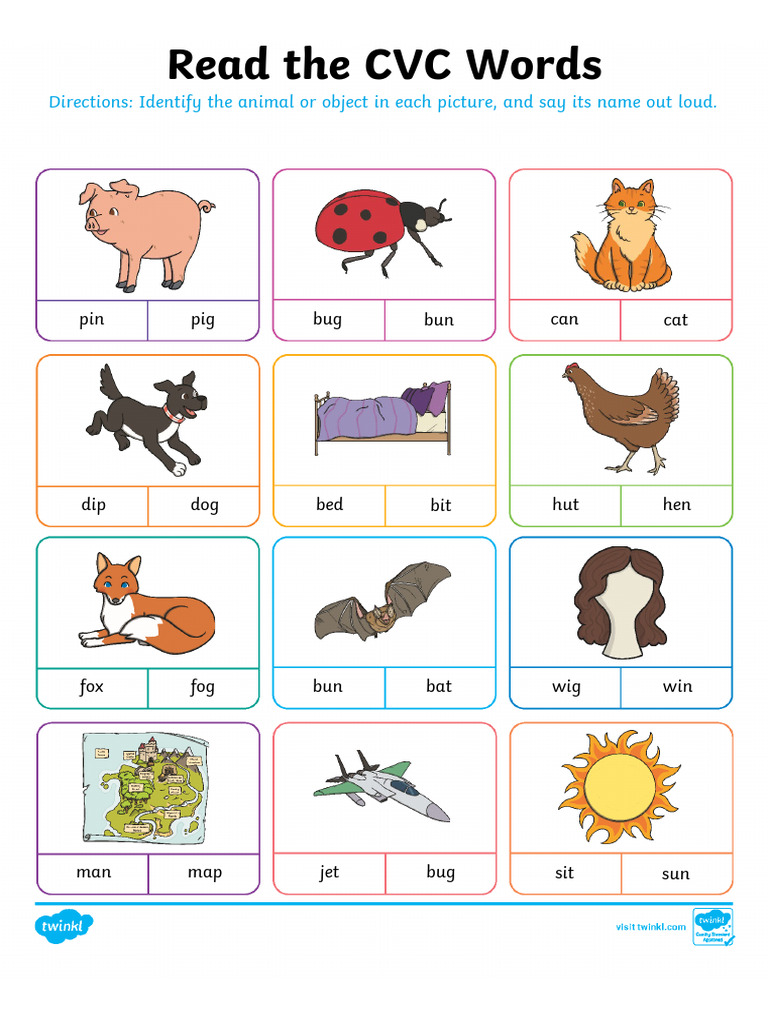 CVC Words with Animal Pictures | PDF