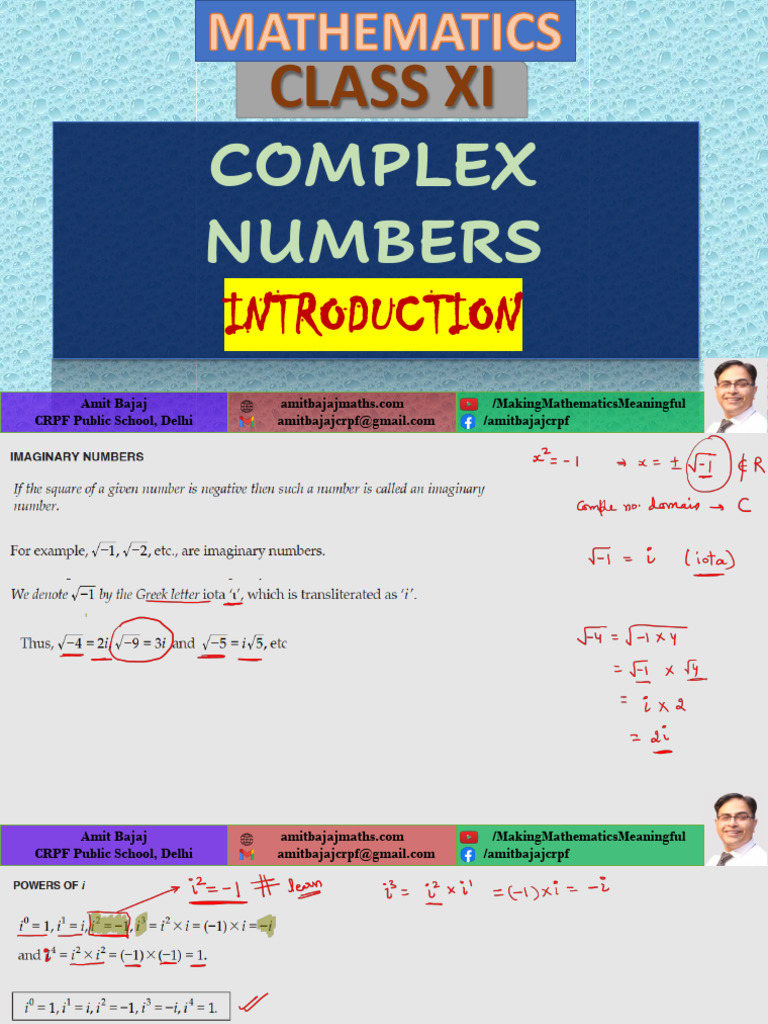 Class Xi (Complex Numbers) Classroom Teaching Notes 2024-25 | PDF