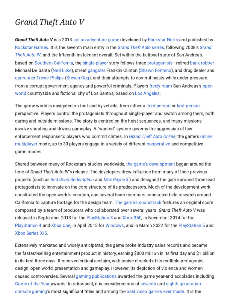 Grand Theft Auto V - Wikipedia | PDF | Gaming
