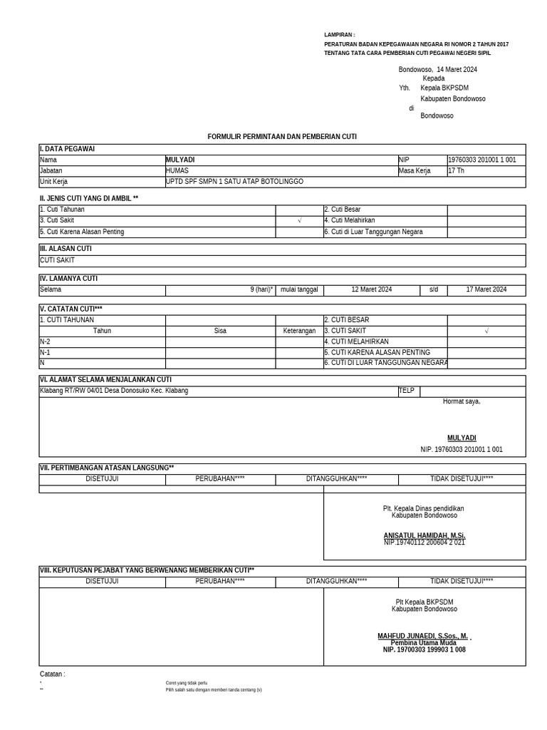 Form Cuti 2024 1 | PDF