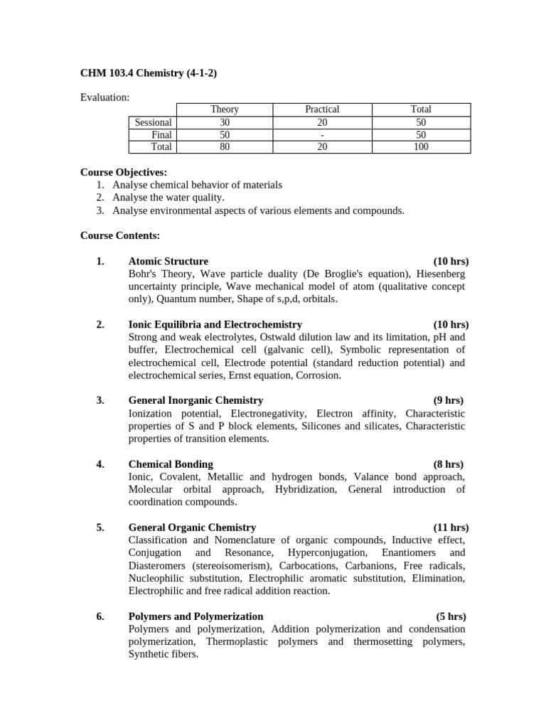 2 CHM 103.4 Chemistry (4-1-2) | PDF | Chemical Bond | Electrochemistry