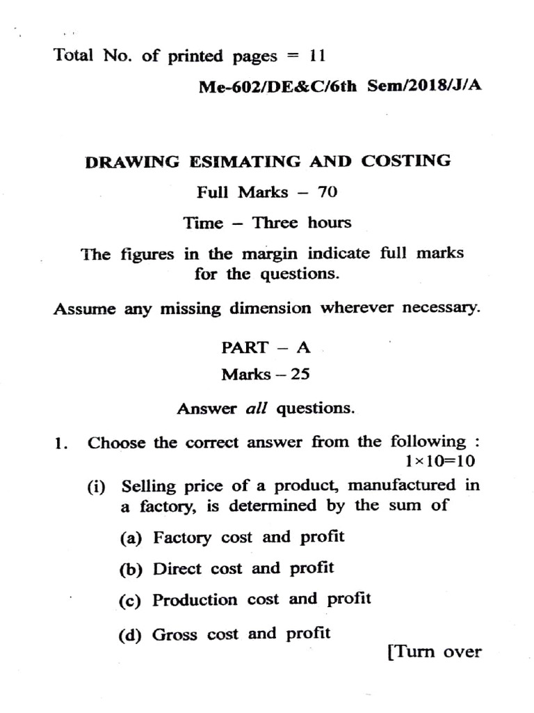 Drawing, Estimating N Costing 2018 | PDF