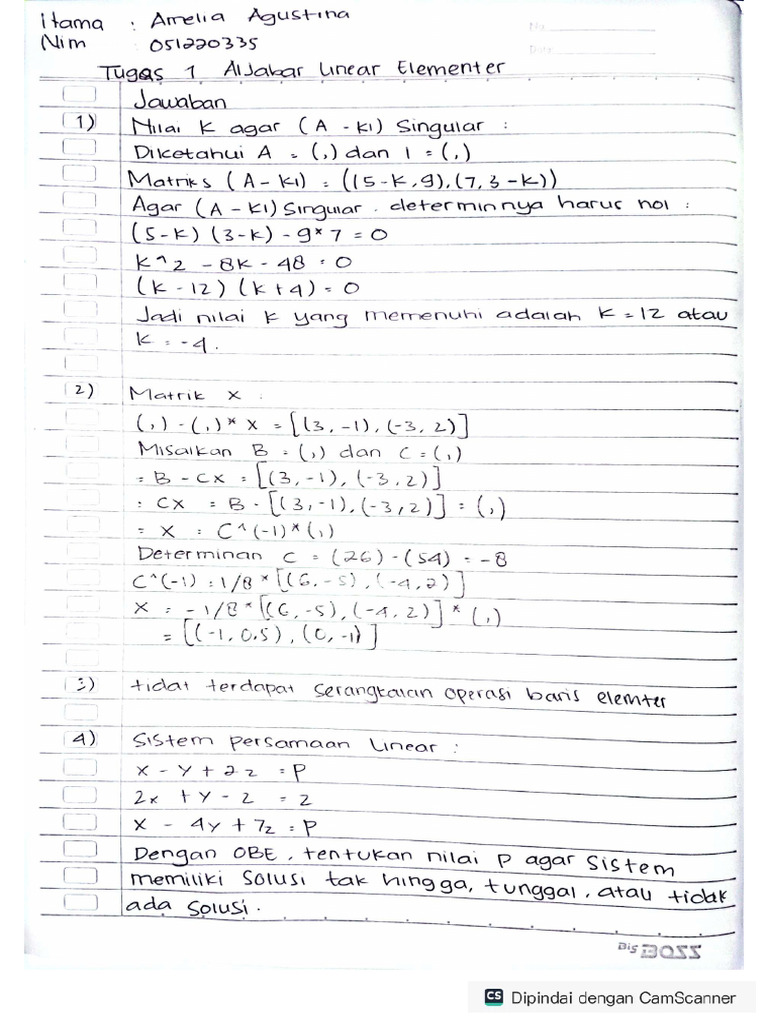 Tugas 1 Aljabar Linear Elemnter | PDF