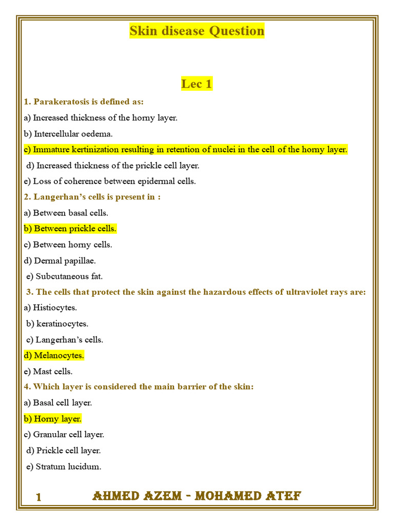 Skin Question Solved Updated | PDF | Cutaneous Conditions | Diseases ...