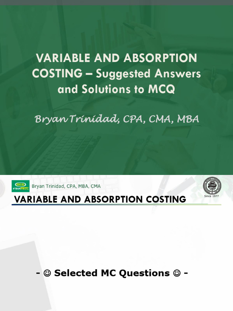 Variable and Absorption Costing-10.24 Suggested Answers and Solutions To MCQ | PDF | Gross ...