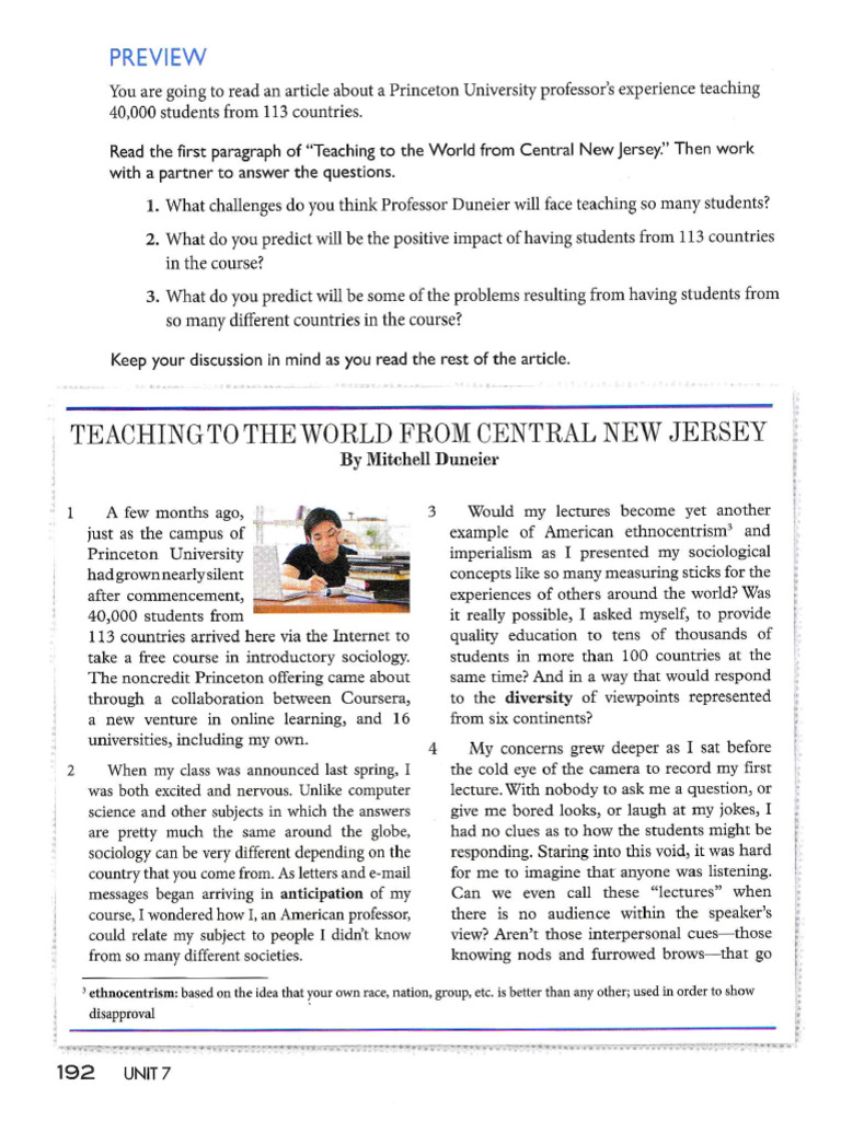 Reading-Unit 7-Exercise 1 | PDF