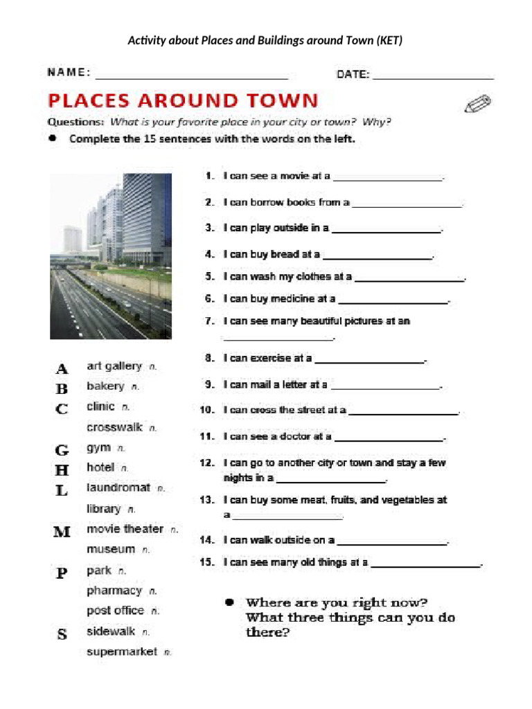 Activity About Places and Buildings Around Town (KET) | PDF