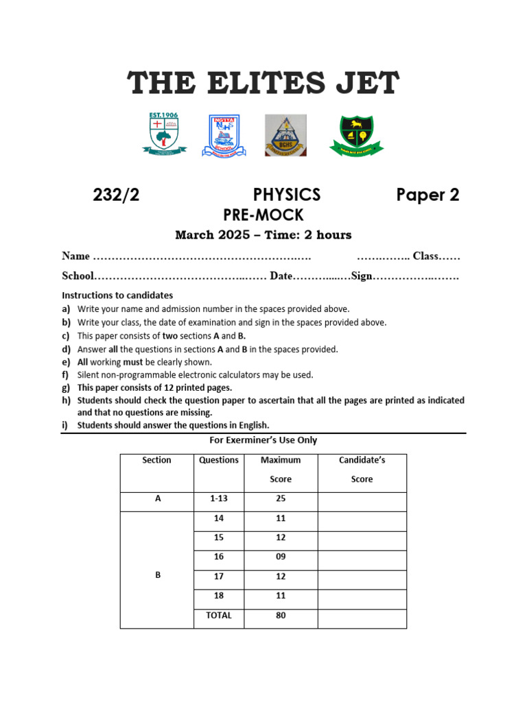 Physics PP2 Elite Jet Premock 2025 | PDF | Refraction | Electromagnetic ...