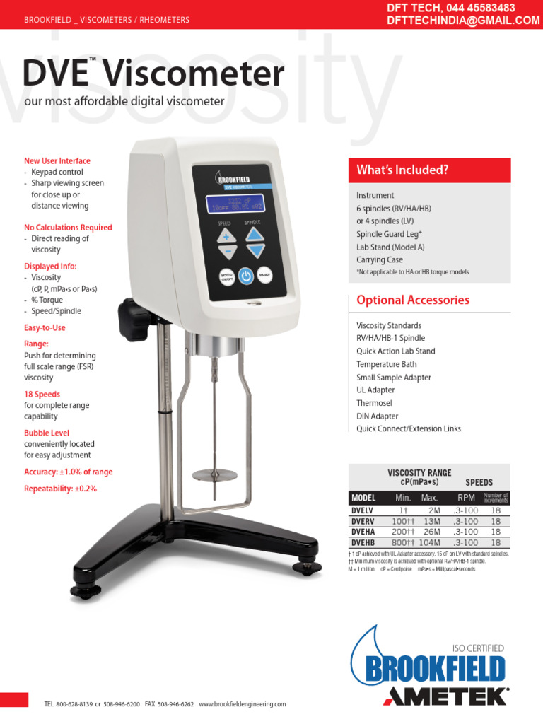 Brookfield Ametek DVE Digitl Viscometer | PDF | Continuum Mechanics ...