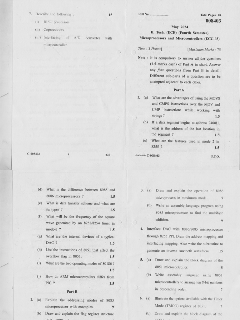 MMC Pyq | PDF | Microcontroller | Central Processing Unit