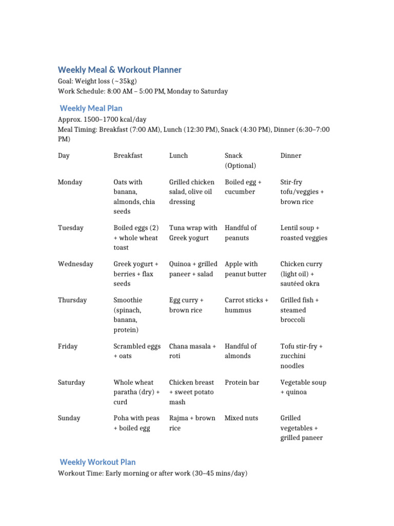 Weekly Meal and Workout Plan (M) | PDF | Lunch | Tofu