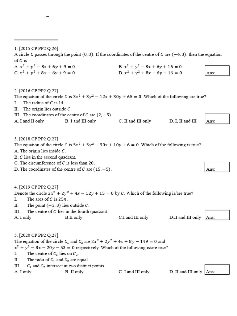 34 - S5 Mathematics - Past Paper Related To Equations of Circles - Sect ...