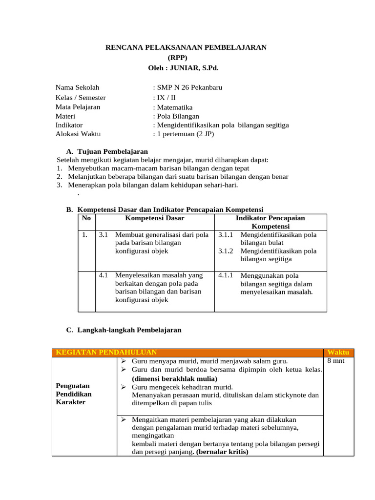 RPP Deep Learning MTK Kls 9 Juniar | PDF