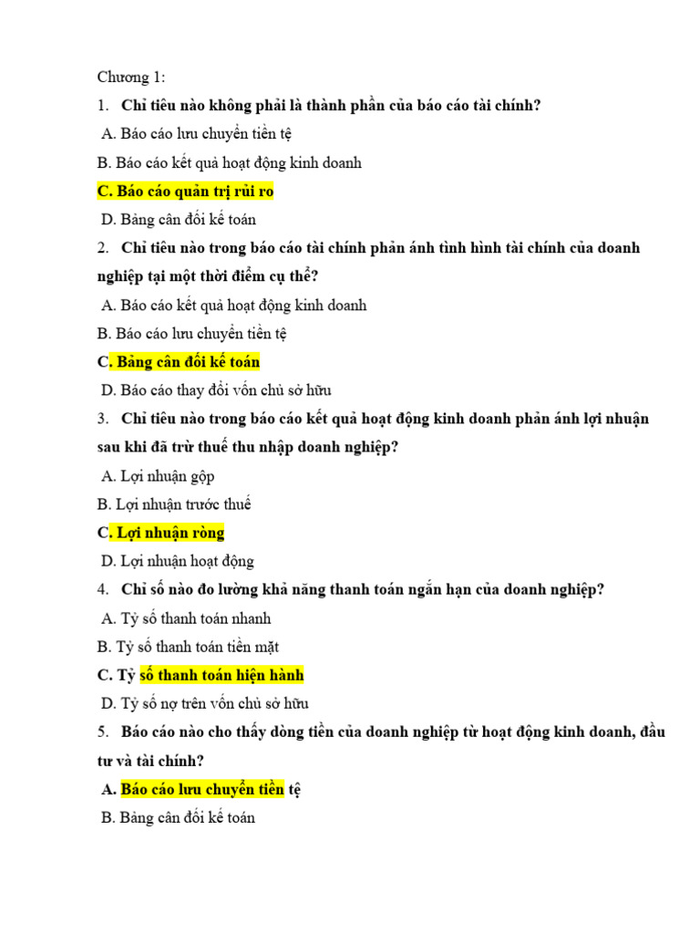 Trắc Nghiệm Bctc | PDF