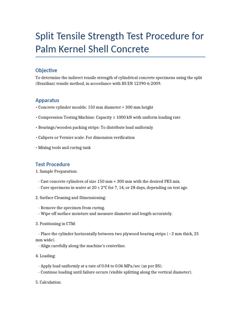 Split Tensile Test PKS Concrete | PDF