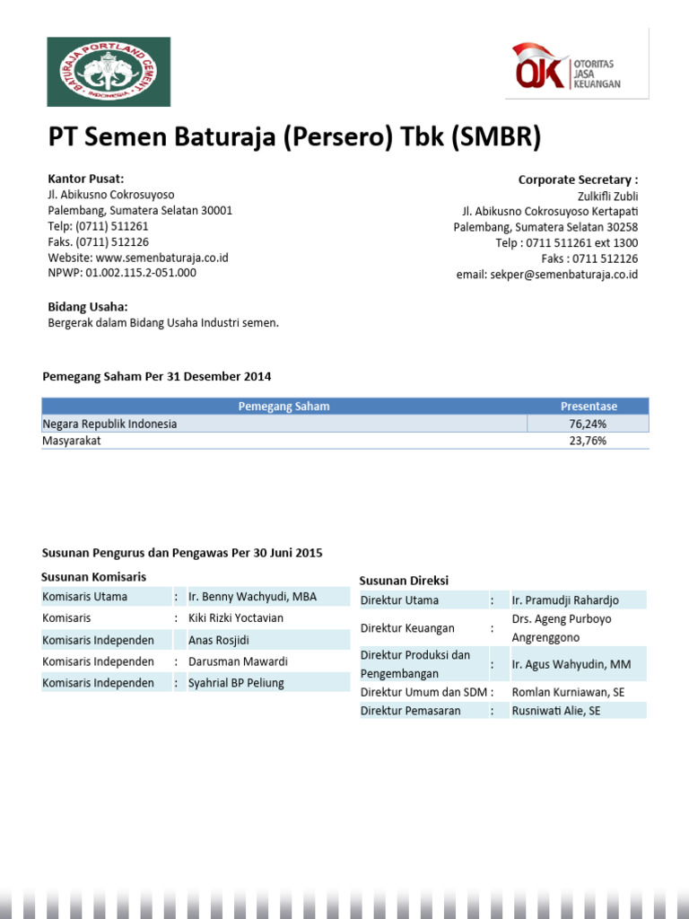 Semen Baturaja (Persero) TBK (SMBR) | PDF