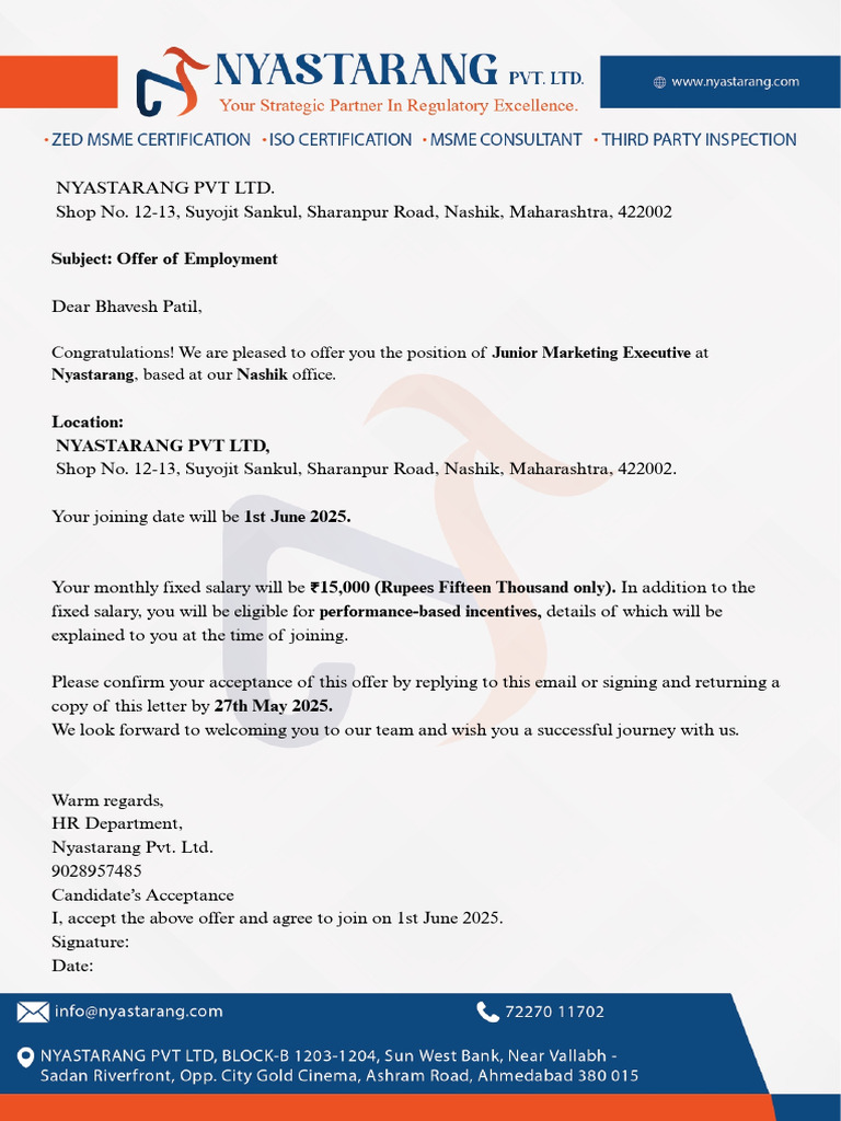 Bhavesh Patil - Joining Letter | PDF