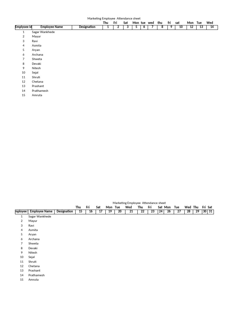 May 2025 Employee Attendance Sheet | PDF