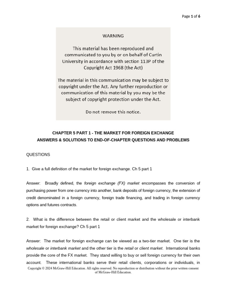 Ch05 Part 1 Questions and Problems Answers | PDF | Foreign Exchange Market | Banks