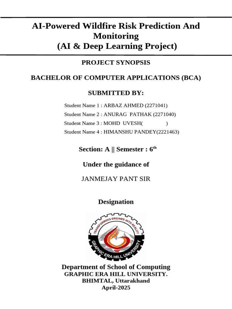 AI-Powered Wildfire Risk Prediction and Monitoring Synopsis (1) | PDF | Wildfire | Deep Learning