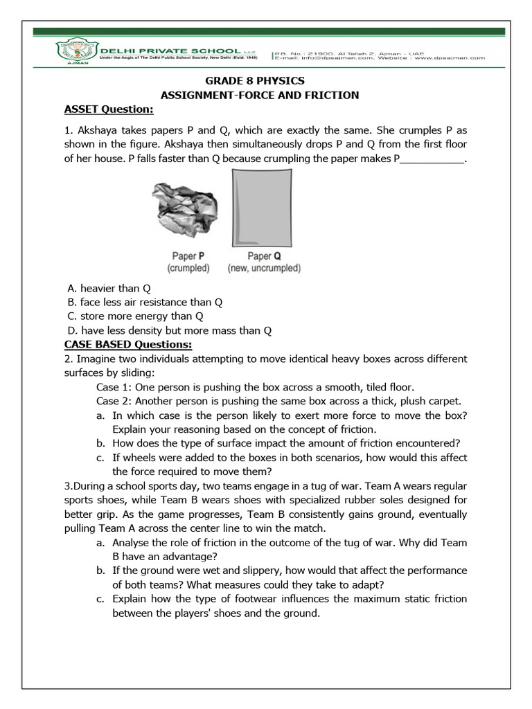 Force and Friction Assignment | PDF | Friction | Force