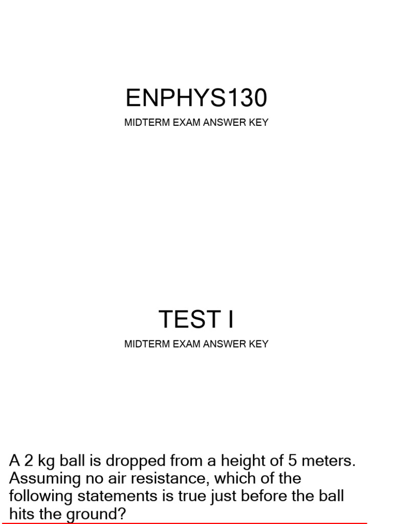 Enphys130 Midterm Exam Answer Key | PDF | Force | Acceleration