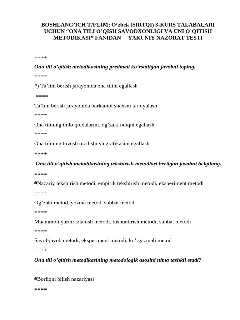 Test Ona Tili | PDF
