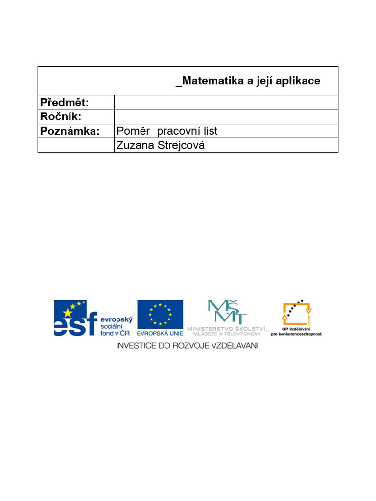 Poměr - Pracovní List | PDF