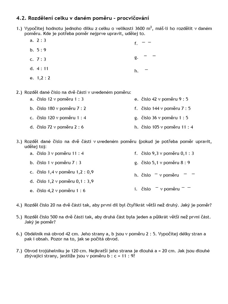 Rozdeleni Celku V Danem Pomeru | PDF