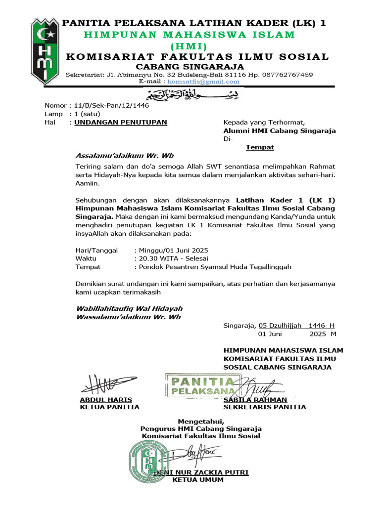 Undangan Penutupan_Alumni HMI Cabang Singaraja | PDF