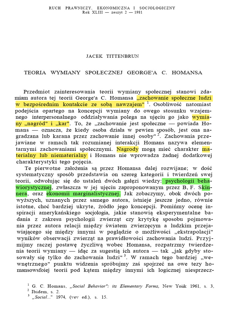Teoria Wymiany Spolecznej | PDF