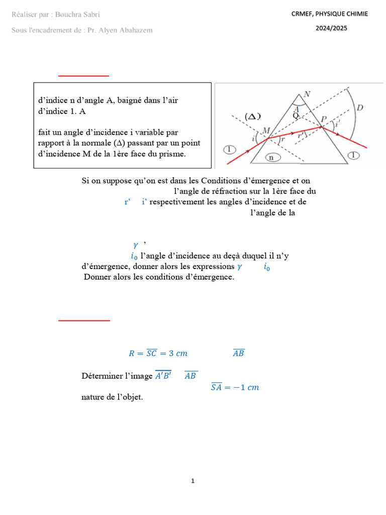 Exercices sur l'optique géométrique | PDF | Indice de réfraction | Optique