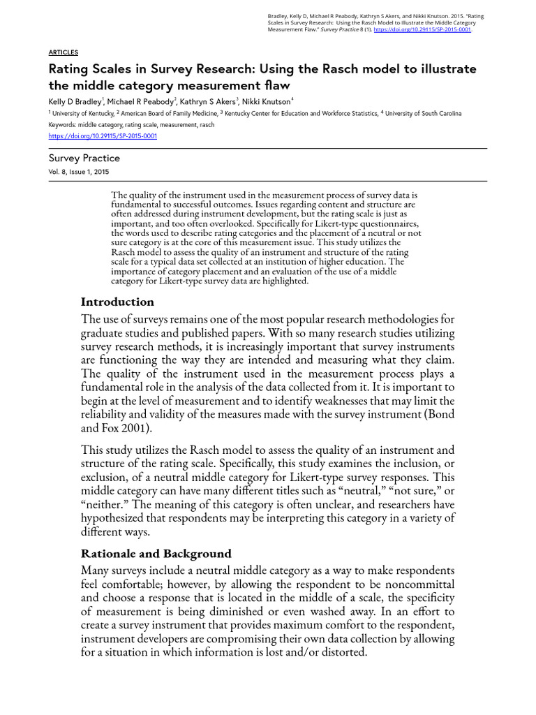 2852 Rating Scales in Survey Research Using The Rasch Model To Illustrate The Middle Category ...
