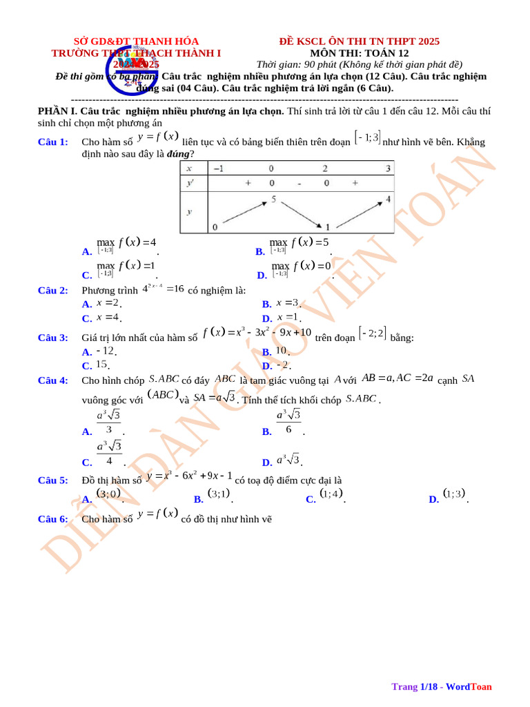 .DĐGVT 08 - Trư NG THPT TH CH Thành I - Thanh Hóa. KSCL TN THPT 2025 | PDF