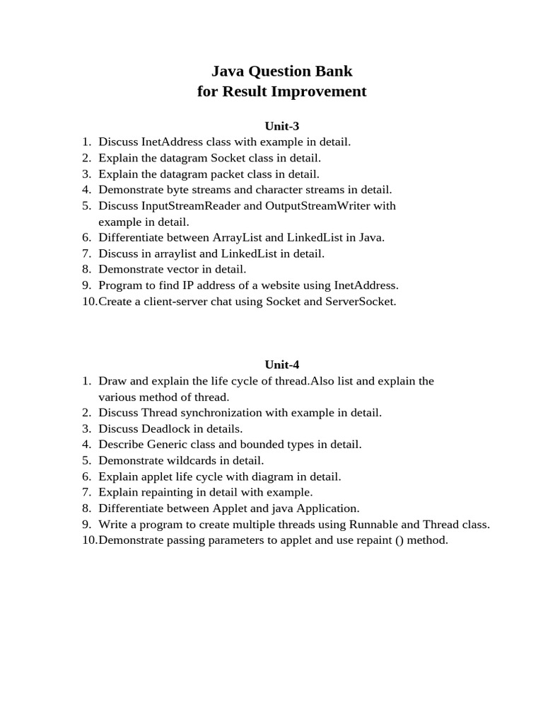 JAVA Question Bank Result Improvement | PDF