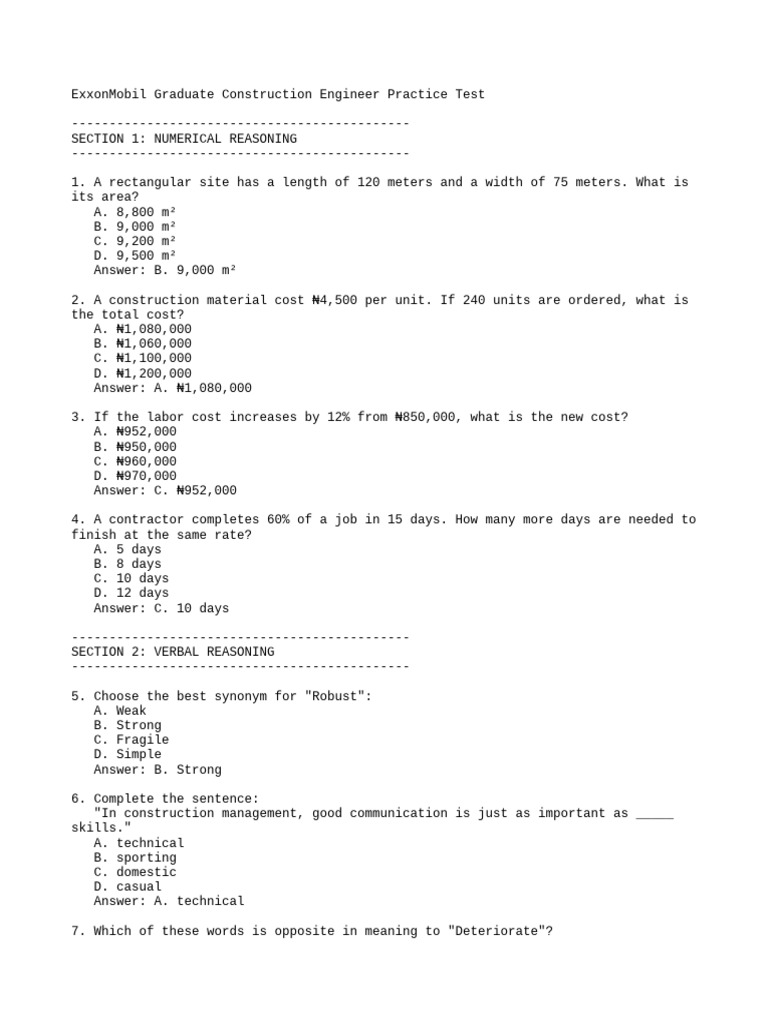 ExxonMobil Graduate Engineer Test Guide | PDF | Concrete | Strength Of ...
