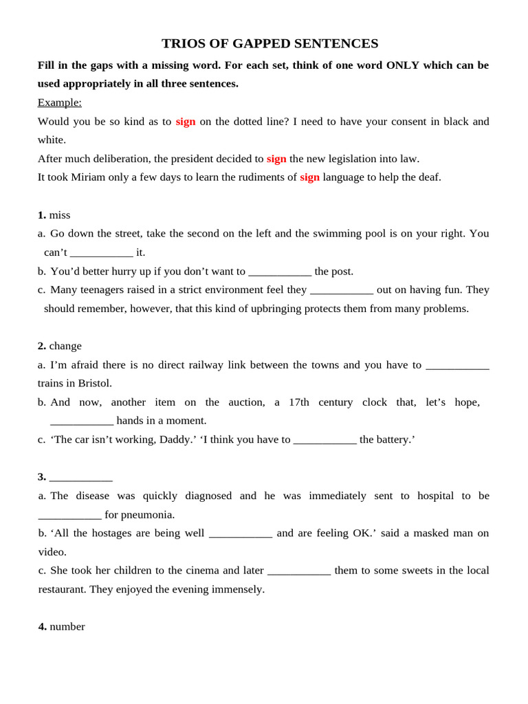 Lesson 3. Trios of Gapped Sentences | PDF