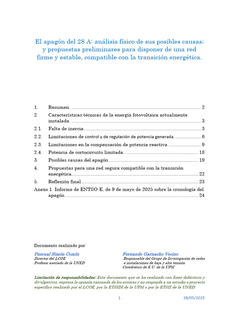 Causa y Soluciones Del Apagon | PDF | Energia electrica | Energía renovable