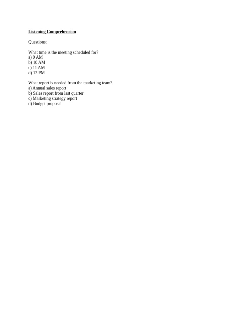 Listening Comprehension Questions Guide | PDF