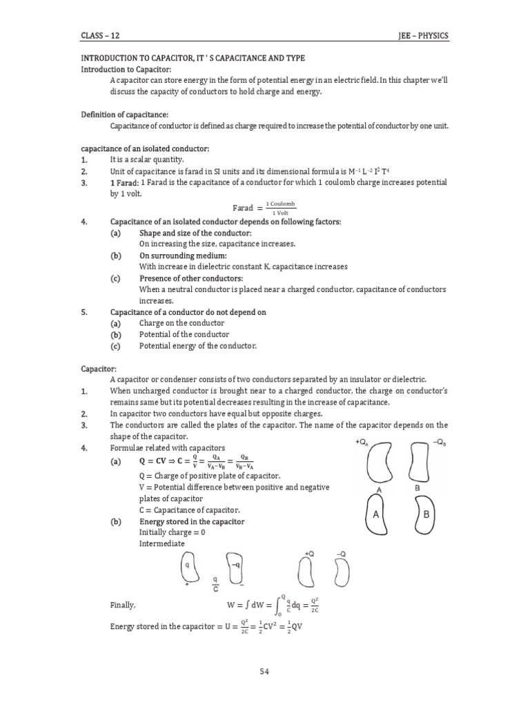 JEE Phy CH 25 Introduction Capacitor Its Capa | PDF