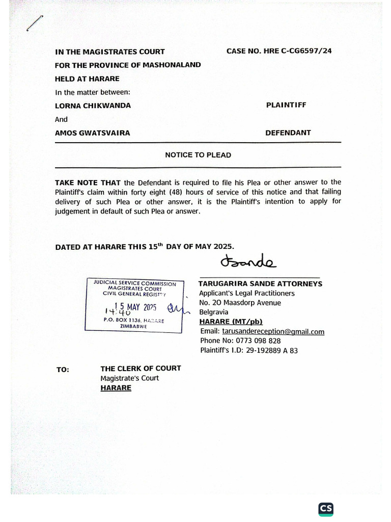 Notice To Plead | PDF